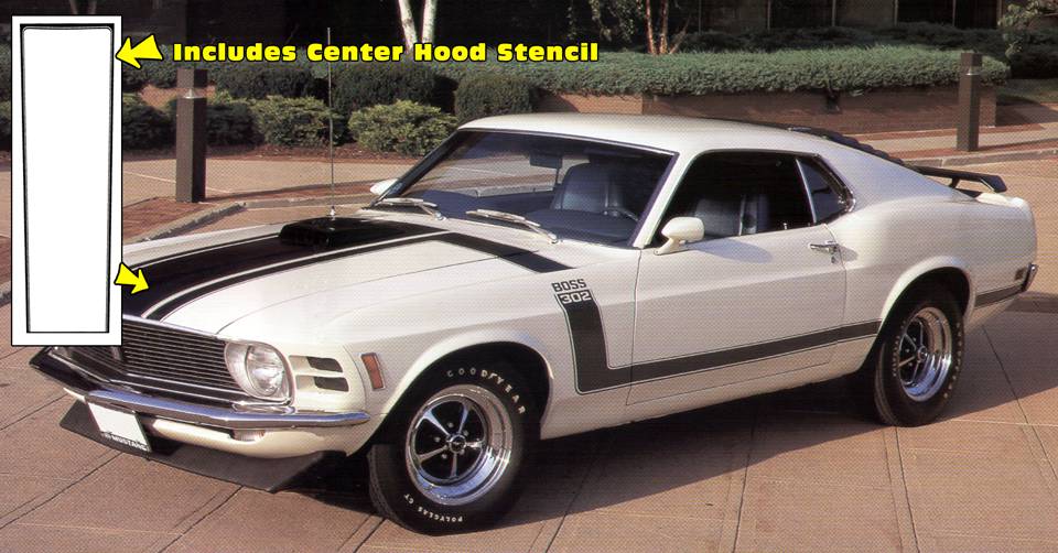 1970 Boss 302 Mustang Complete Stripe Decal Kit with Center Hood ...