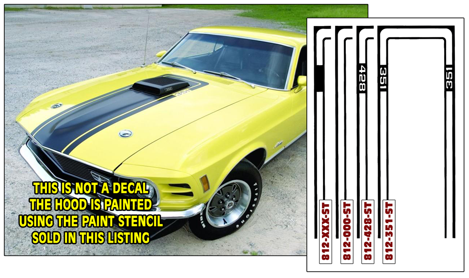 1970 Mustang Mach 1 Shaker Hood Paint Stencil - Choose 4 Styles