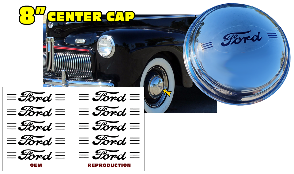 1942 Ford Car 8" Hub Cap Wheel Cover FORD Script Name with Line Decal ...