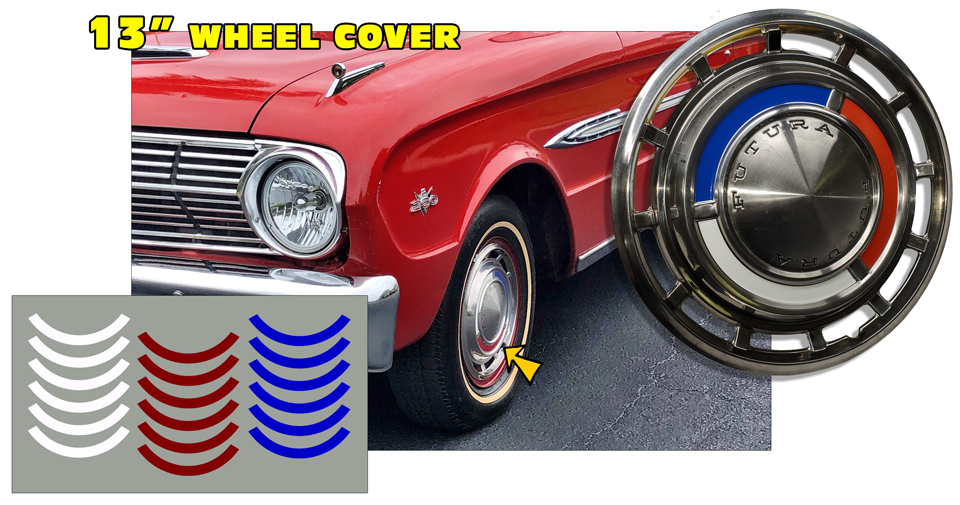 1962-63 Ford Falcon Futura 13" Wheel Cover Hub Cap Decal Inserts - 3 ...