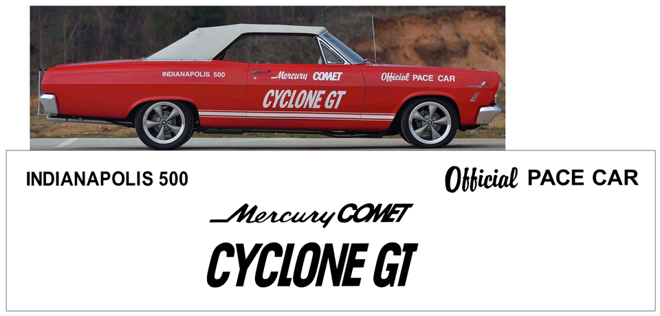 1966 Mercury Comet Cyclone GT Pace Car Lettering Decal Kit | Graphic ...