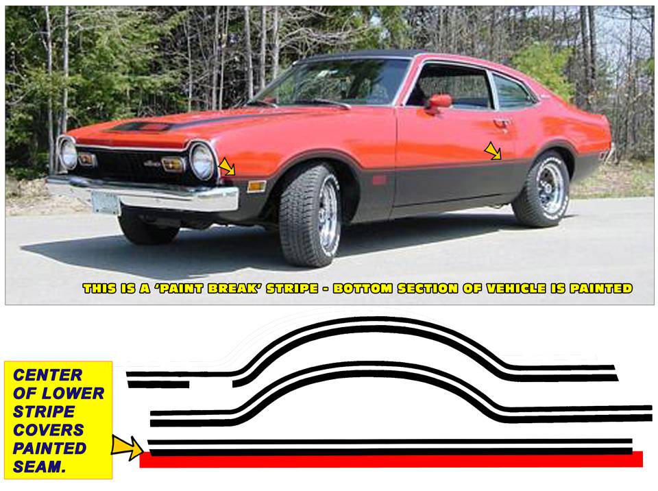Graphic Express - 1973 Ford Maverick Side & Trunk Stripe Decal Kit