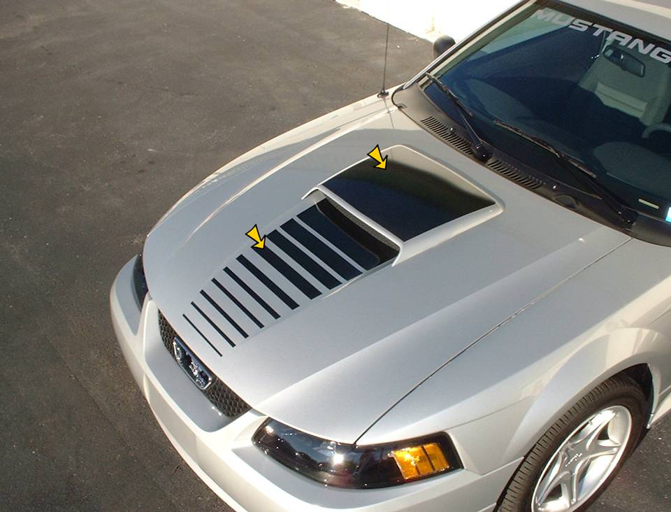 1999-04 Mustang GT - Fade Hood Stripe Kit with Scoop Blackout Decal ...