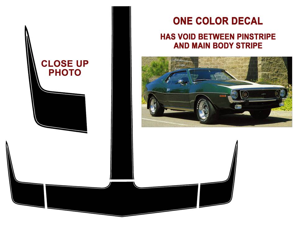 1972-74 AMC American Motors - AMX Javelin T-Hood Decal Kit - One Color ...