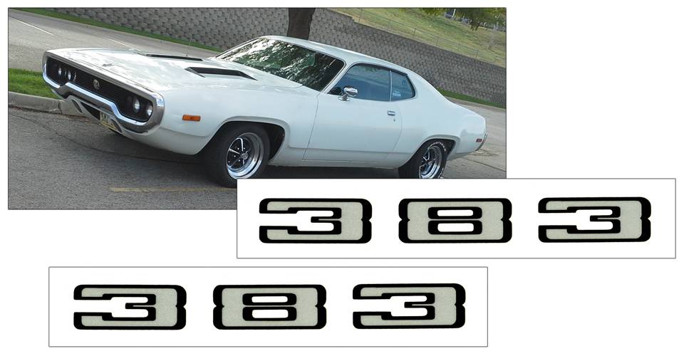1971-72 Plymouth Road Runner or GTX Fender Decals 383 White