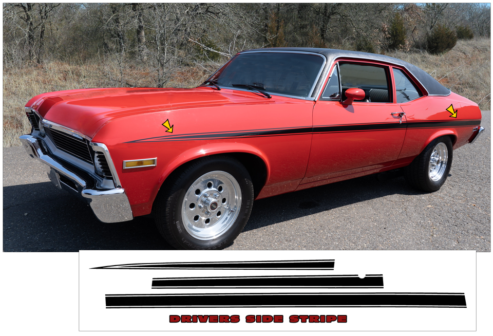 1971-72 Chevy Nova Side Body Stripe Decal Kit - No Name | Graphic Express Automotive Graphics
